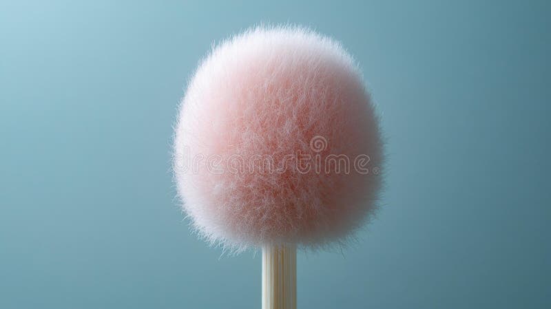 Pink Cotton-Like Puff on a Stick with Soft Texture on Blue Background ...