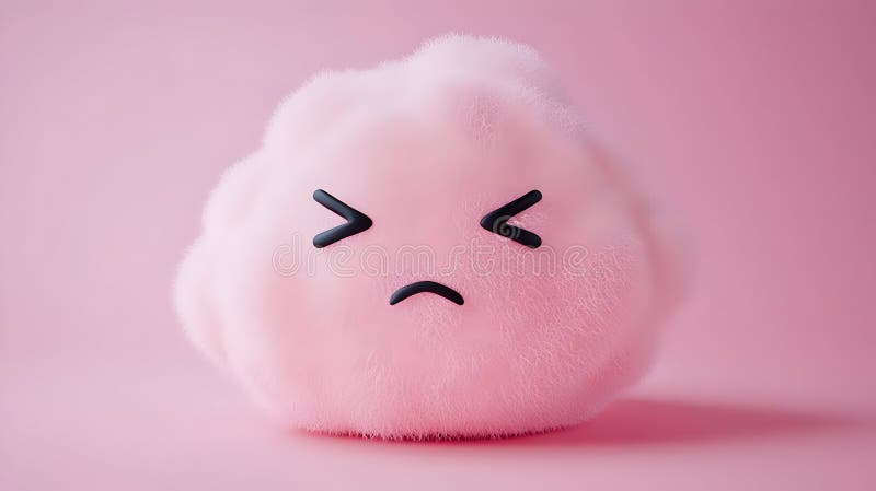 Pink Fluffy 3D Sad Emoji Illustration Stock Illustration - Illustration ...