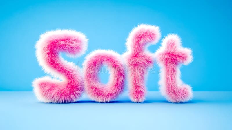 Pink Fluffy Word Soft on a Blue Background Stock Illustration ...
