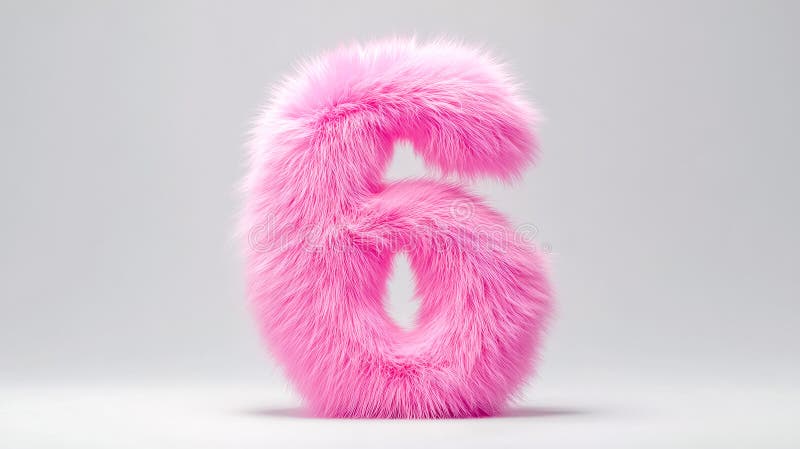 Pink Fluffy Number Six on White Background Representing Softness and ...