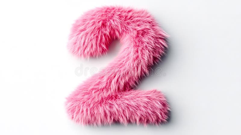 Pink Fluffy Number Two on White Background Representing Second Position ...