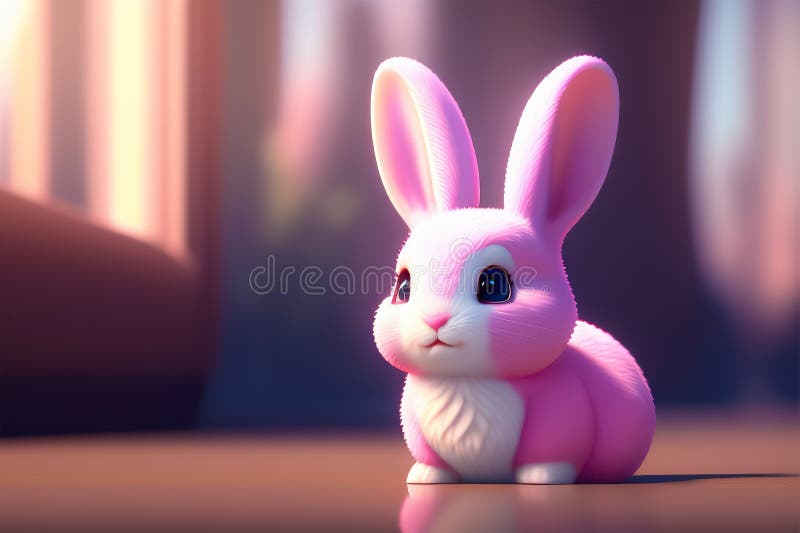 Pink Fluffy Rabbit on a Light Background. Creative Rabbit, Fluffy with ...