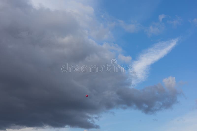 Pink Flying Balloon on Blue Sky with Clouds Stock Photo - Image of ...