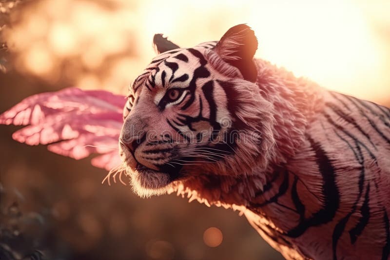 Pink Flying Tiger at Sunset Illustration Generative Ai Stock ...
