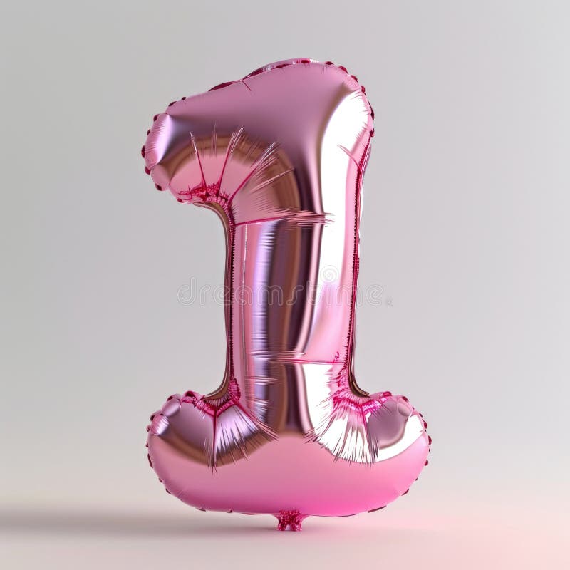A Pink Foil Balloon Shaped Like a Number One Stock Photo - Image of ...