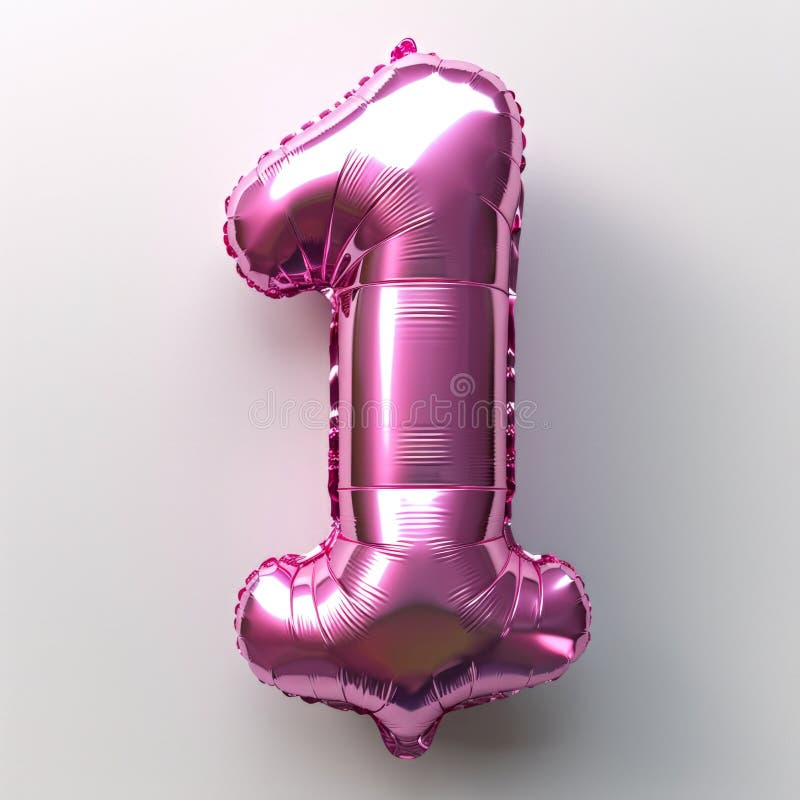 A Pink Foil Balloon Shaped Like a Number One Stock Image - Image of ...