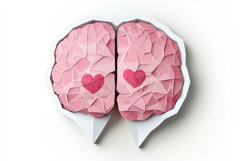 Pink Folded Paper Brain in Heart Shape Symbolizing Emotional ...