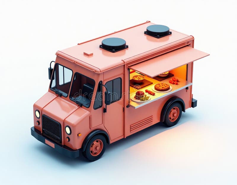 Pink Food Truck Serving Delicious Food - 3D Render Stock Illustration ...