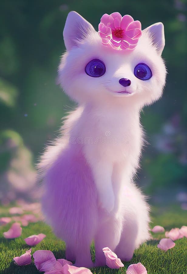 Pink Fox Cub in Spring Theme Stock Illustration - Illustration of ...