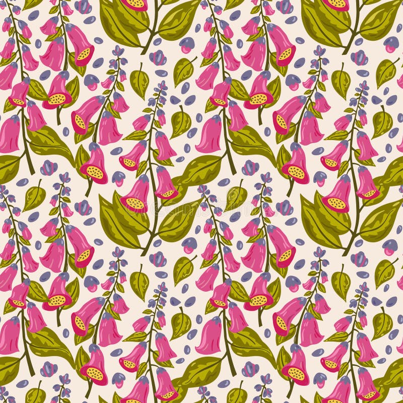 Pink Foxglove Flowers Repeated Pattern. Colourful Seamless Background ...