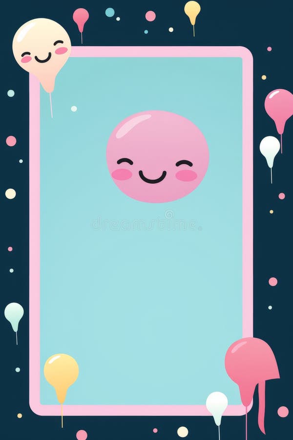 A Pink Frame with Balloons and a Smiley Face on it Stock Illustration ...