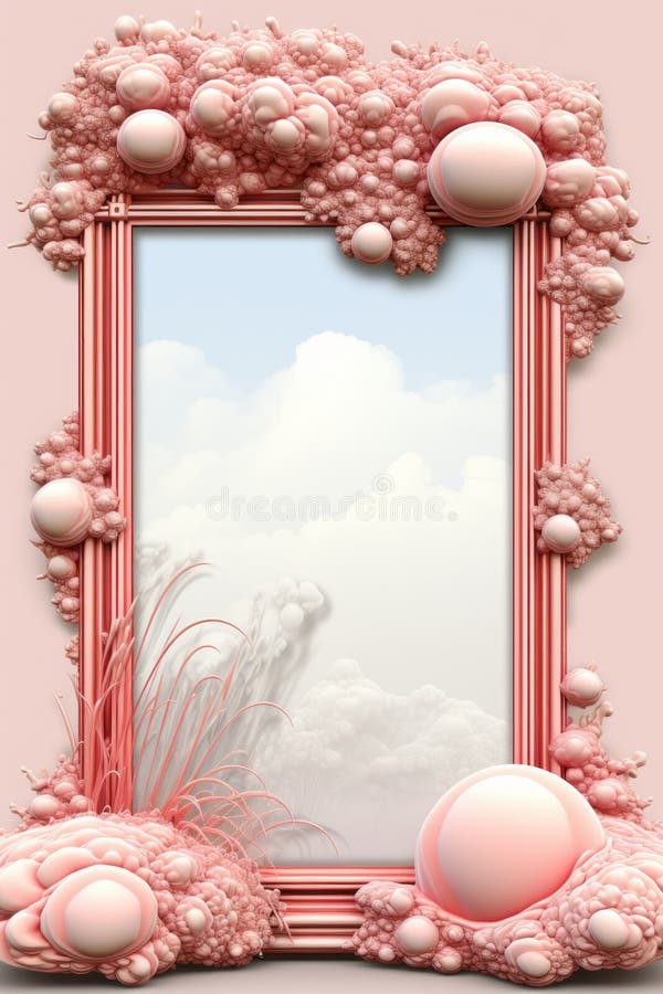 A Pink Frame with Bubbles and Clouds on it Stock Illustration ...