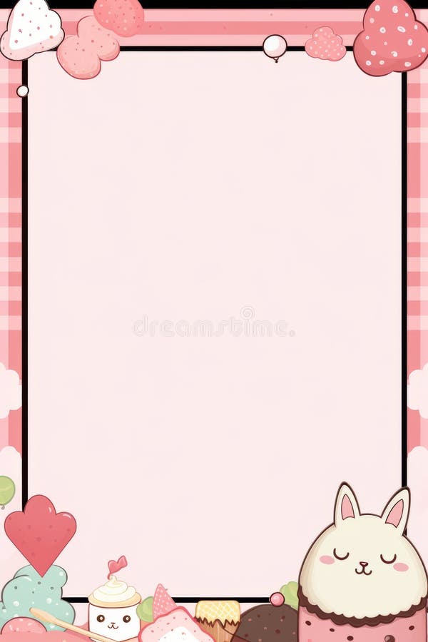 A Pink Frame with a Bunny and Cupcakes on it Stock Image - Image of ...