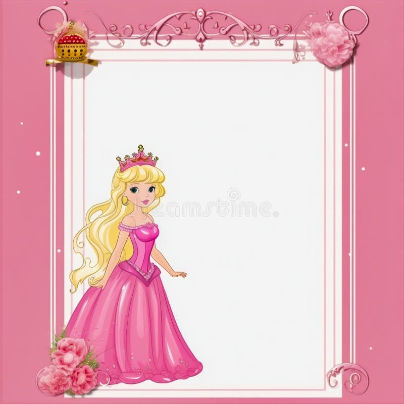 Pink Frame with Cartoon Princess. Generative AI Stock Illustration ...