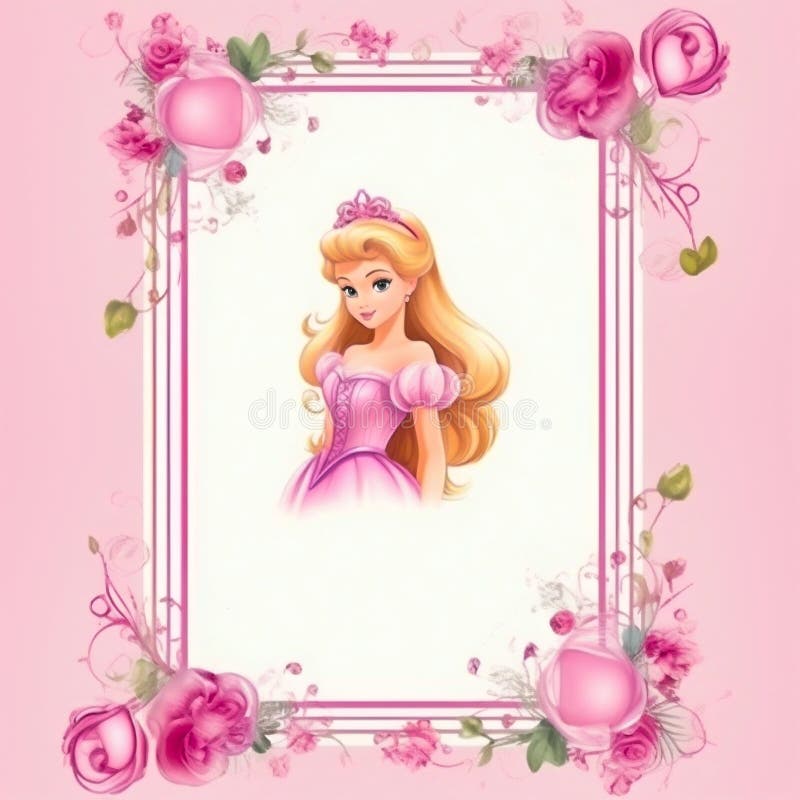 Pink Frame with Cartoon Princess. Generative AI Stock Illustration ...