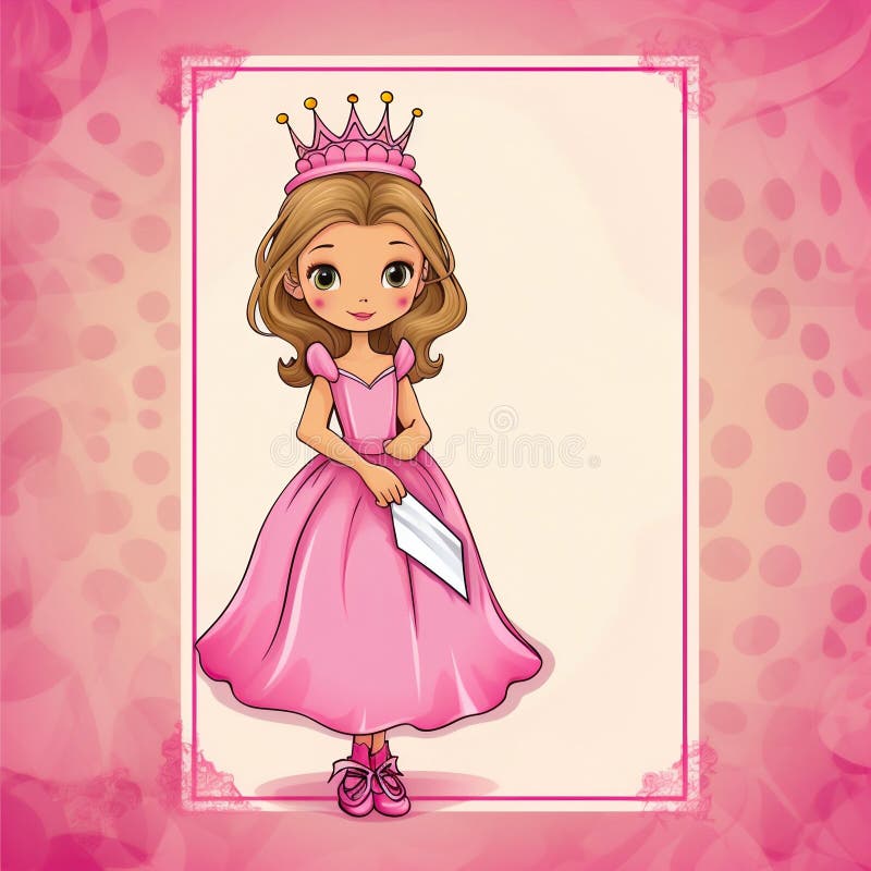 Pink Frame with Cartoon Princess. Generative AI Stock Illustration ...