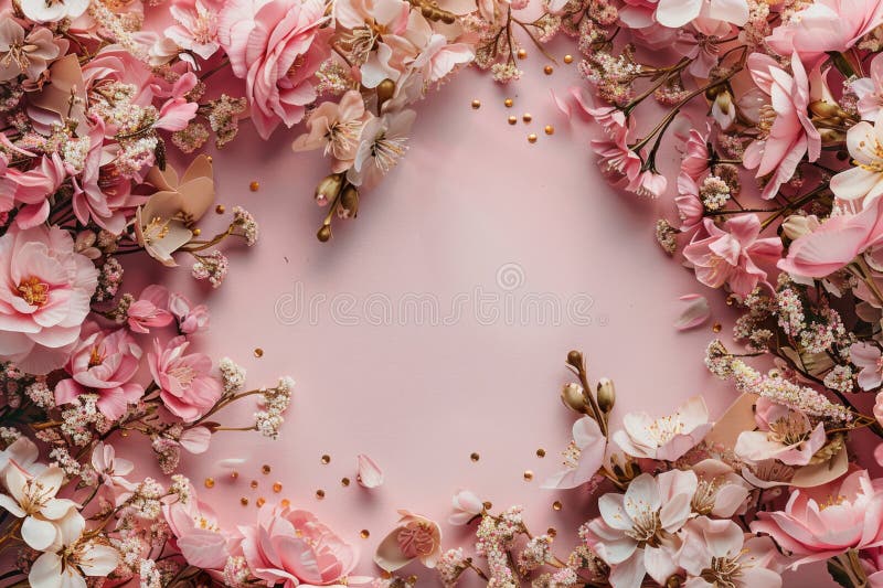 Pink Frame with Floral Design and Bee Motifs. Perfect for Spring and ...