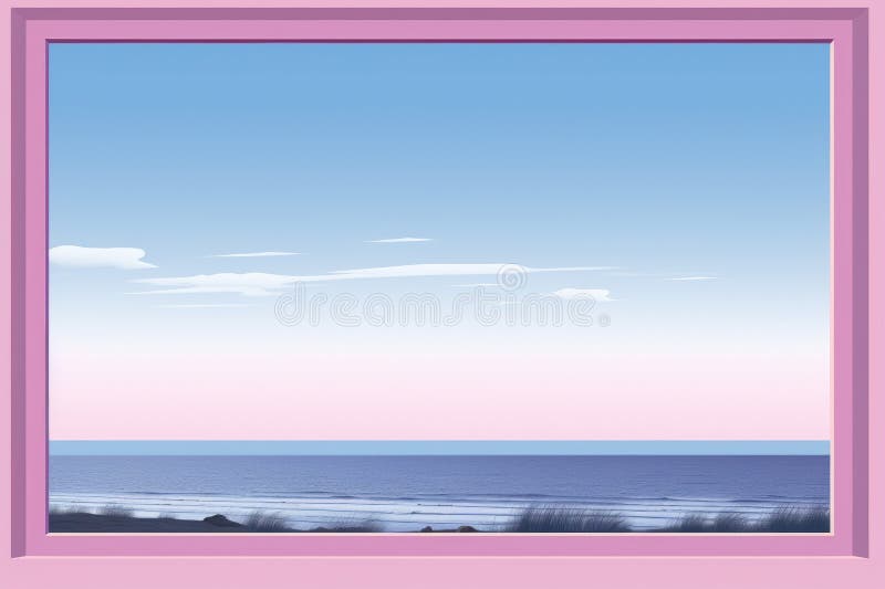 A Pink Frame with a View of the Ocean Stock Illustration - Illustration ...