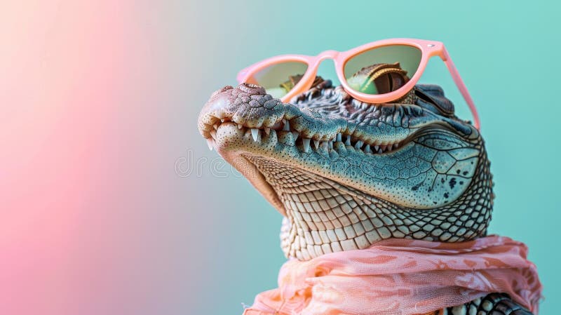 A Pink-framed Glasses Wearing Alligator Stock Illustration ...