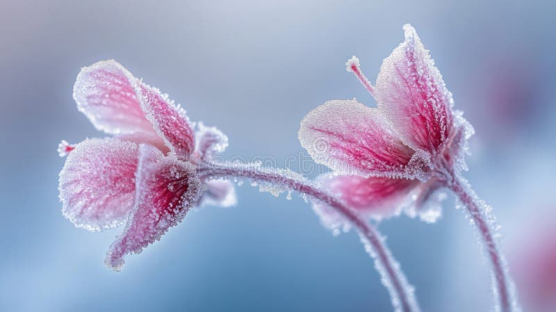 Pink Frost Covered Flowers Close Up Stock Illustration - Illustration ...
