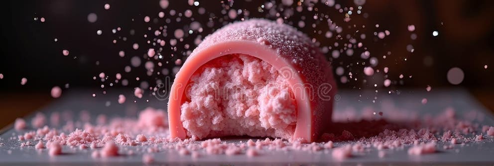 Pink Frosted Dessert with Exploding Sugar Particles Stock Photo - Image ...