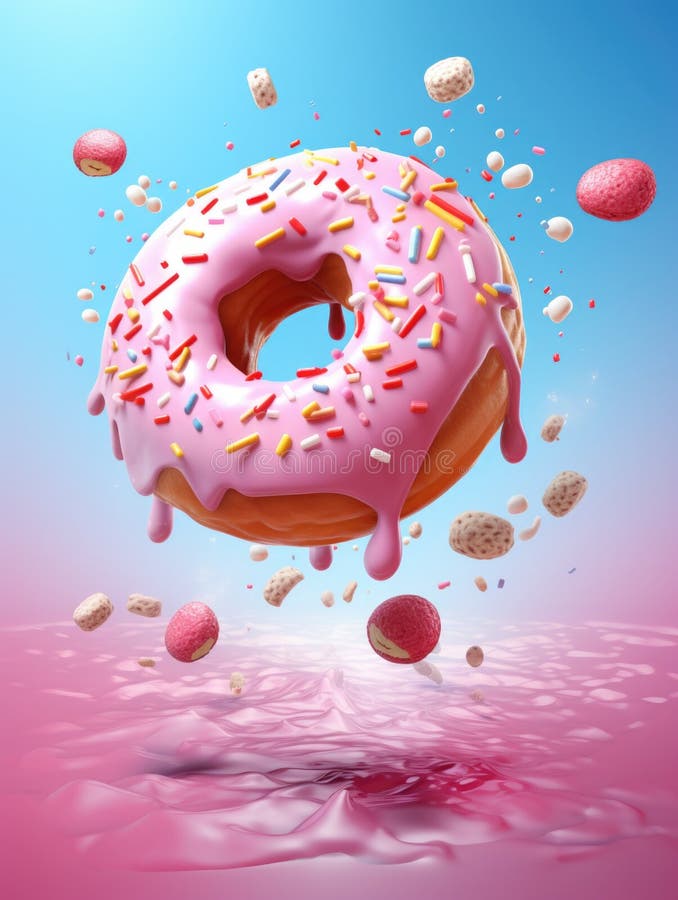 A Pink Frosted Doughnut with Sprinkles and a Cherry on Top Stock Image ...