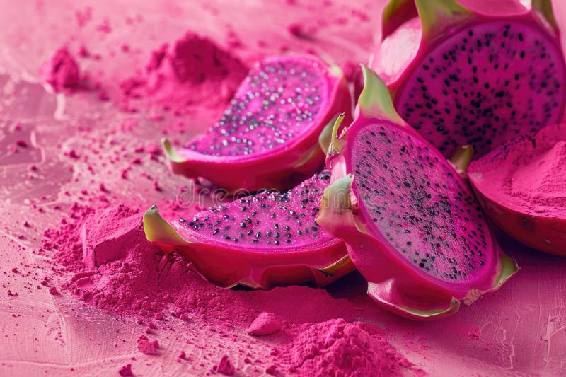 Pink Fruit with Black Seeds on a Pink Background Stock Photo - Image of ...