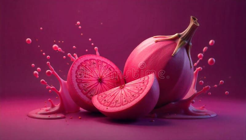 Pink Fruit Composition with Splashes on a Pink Background Stock ...