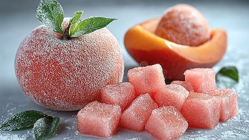 Pink Fruit Dessert Display with Sugared Fruit and Cubes Stock ...