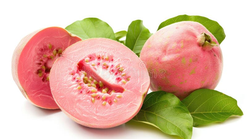 A Pink Fruit with a Green Leaf on Top Stock Photo - Image of leaf ...