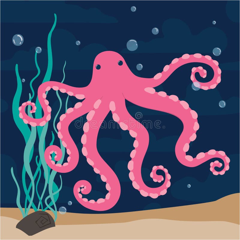 Pink funny octopus stock vector. Illustration of life - 68560455