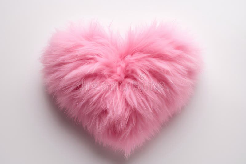 Pink Fur Heart on White Background. Generative AI Stock Illustration ...