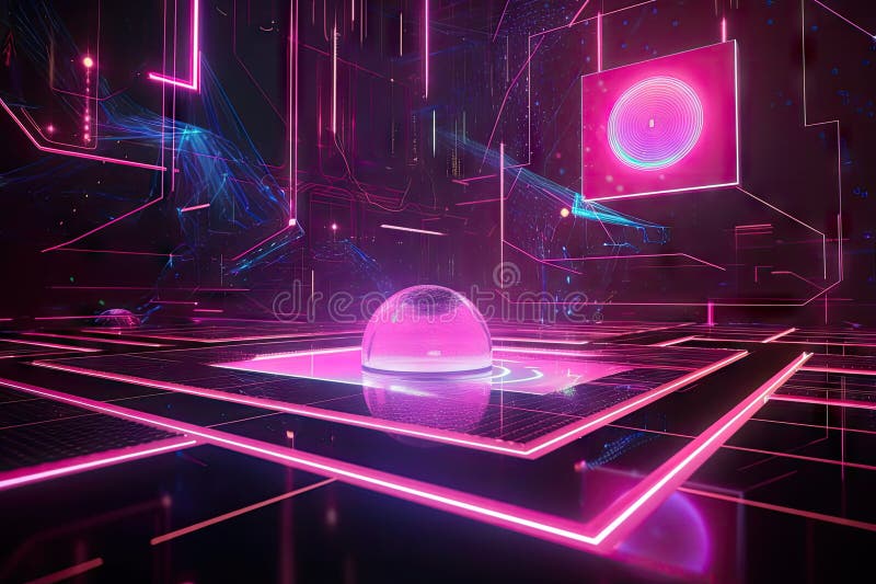 Pink Future Background with Holographic Elements, Floating in Space ...