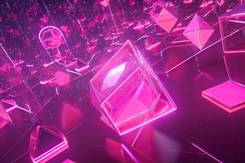 Pink Future Background with Holographic Elements, Floating in Space ...