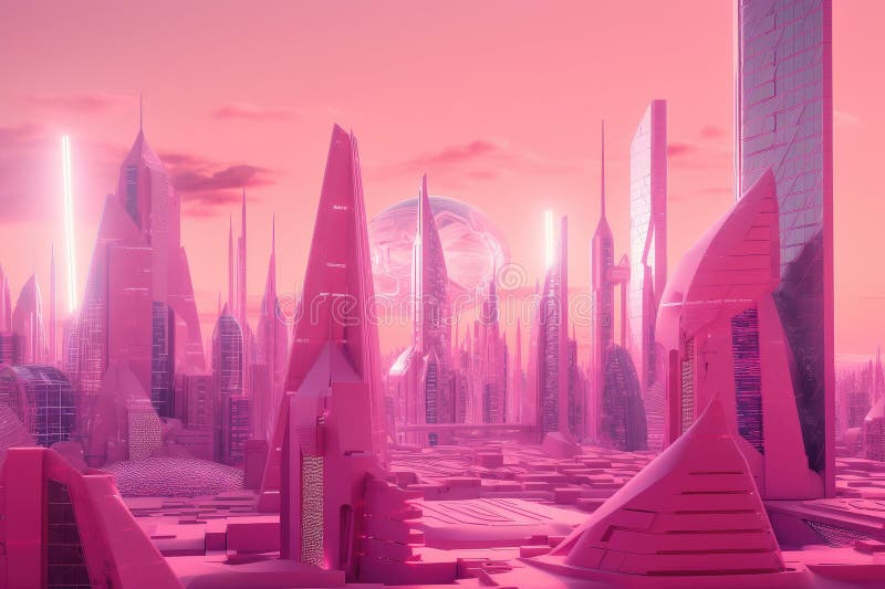 Pink Future, with 3d Rendering of Futuristic City in the Background ...