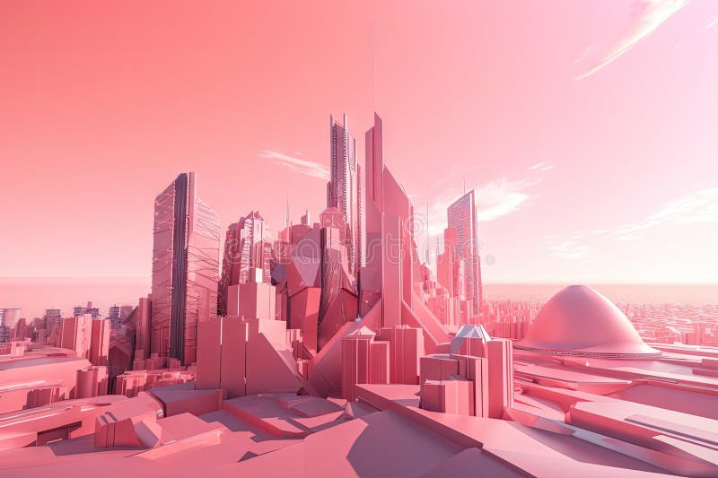 Pink Future, with 3d Rendering of Futuristic City in the Background ...