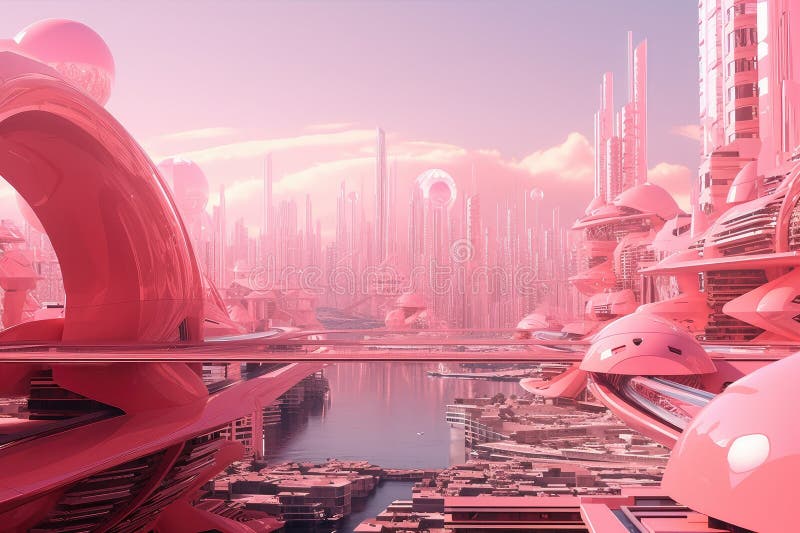 Pink Future, with 3d Rendering of Futuristic City in the Background ...