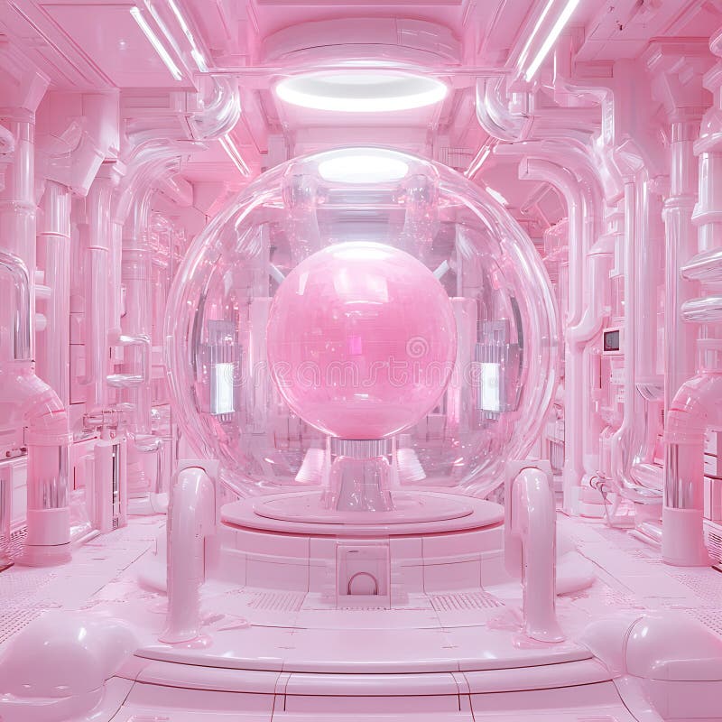 Pink Futuristic Room, with Holographic Projections and Technological ...