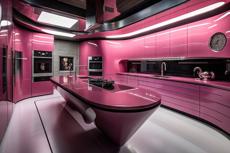 Pink Futuristic Room, with Holographic Projections and Technological ...