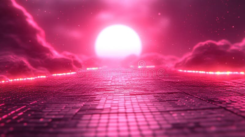 Pink Futuristic Road Sunset Glowing Clouds Stock Photos - Free ...