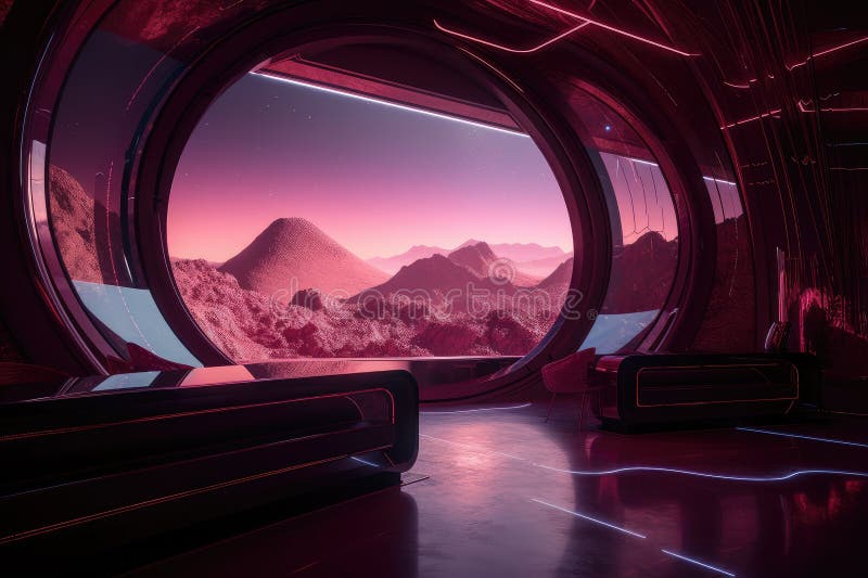 Pink Futuristic Setting, with View of Distant Starscapes and Galaxies ...