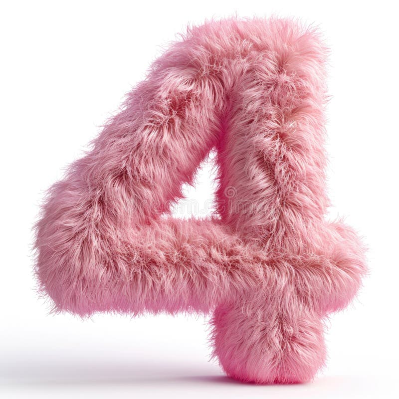 A Pink Fuzzy Number Four on a White Background Stock Image - Image of ...