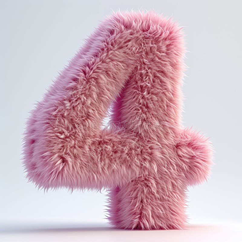 A Pink Fuzzy Number Four on a White Surface Stock Image - Image of ...