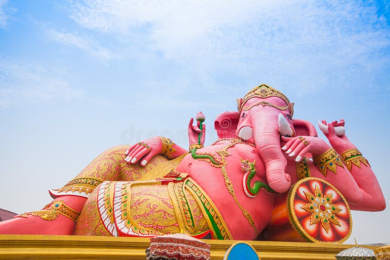 Pink Ganesha in Relaxing Protrait on Blue Sky Stock Image - Image of ...