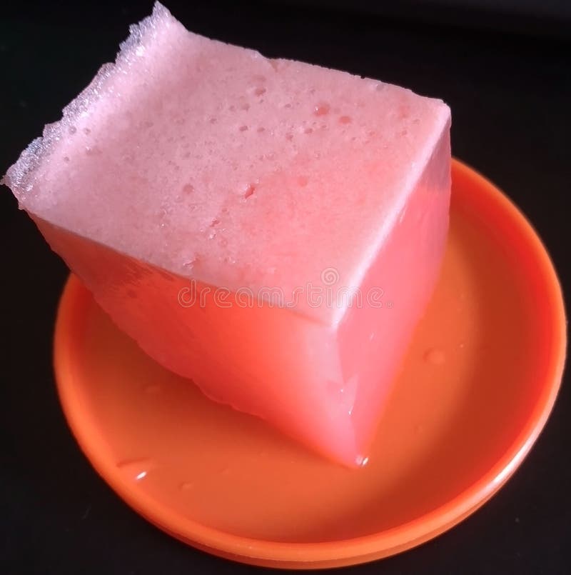 Pink Gelatin Cake on a Orange Small Plate Stock Photo - Image of small ...