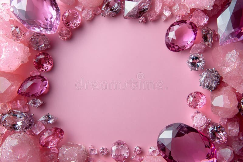 Pink Gemstones and Crystals Form a Luxurious Frame on a Pink Background ...