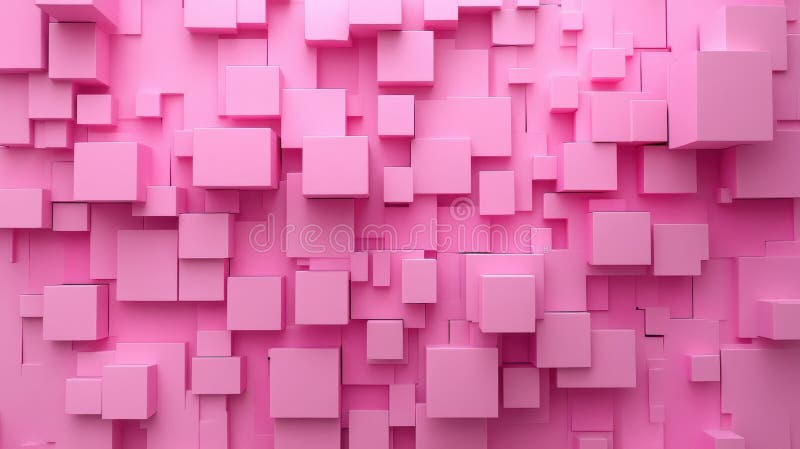 Pink Geometric Composition: 3d Rendering of Randomly Sized Cubes ...
