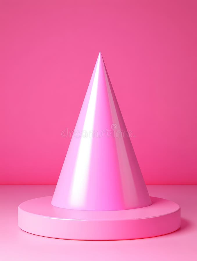Pink Geometric Cone on Solid Background a Shiny Pink Cone Resting on a ...