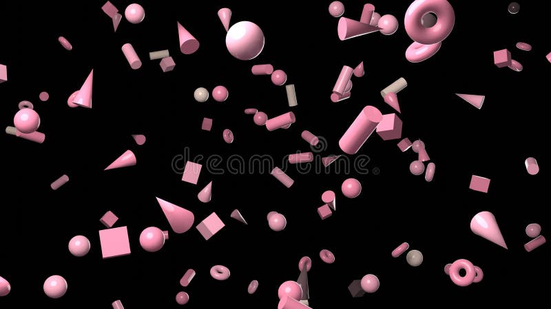 Pink Geometric Objects on Black Background. Stock Illustration ...