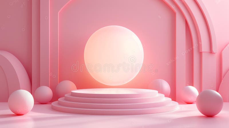 Pink Geometric Platform Scene Design Generated Using AI. Stock ...